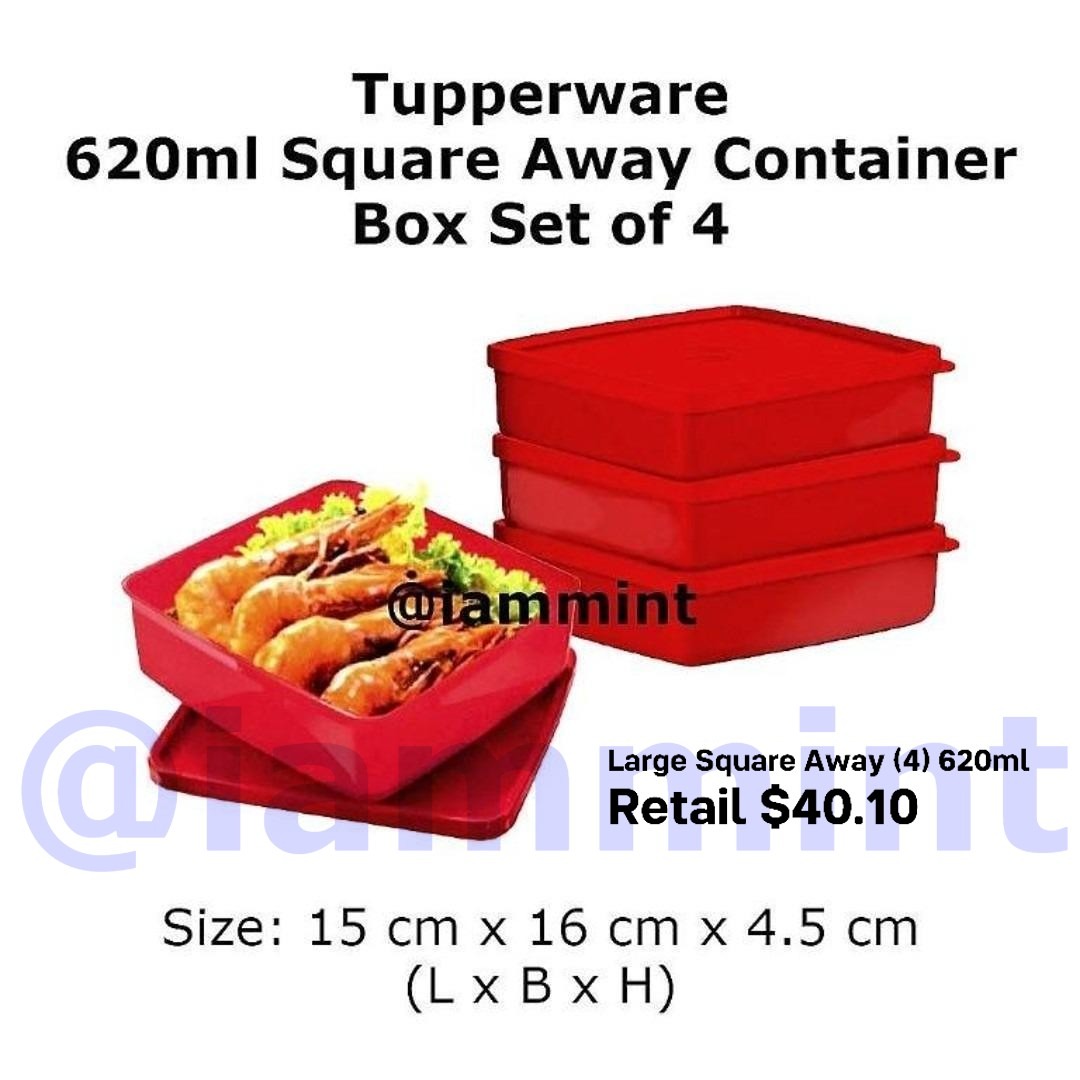 Tupperware 620 ml Square Away Large Container Box Set of 4, Furniture ...