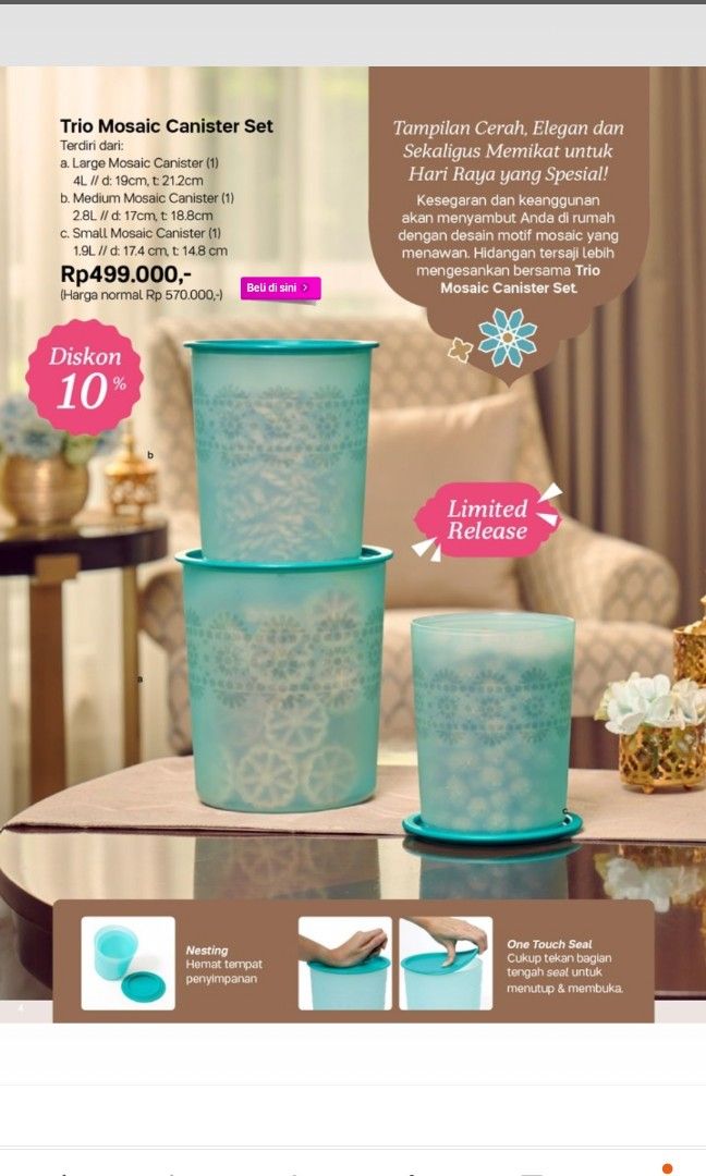 Tupperware trio mosaic canister set, toples spesial edisi lebaran ...
