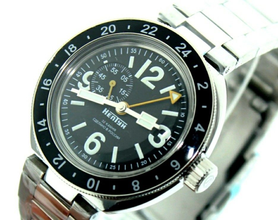 Vostok Amphibia Neptune GMT Dive Watch 200M WR. GMT hand, 24 hour bezel ...