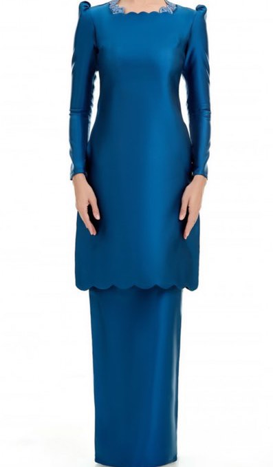 WANZAR blue kurung, Women's Fashion, Muslimah Fashion, Baju Kurung ...