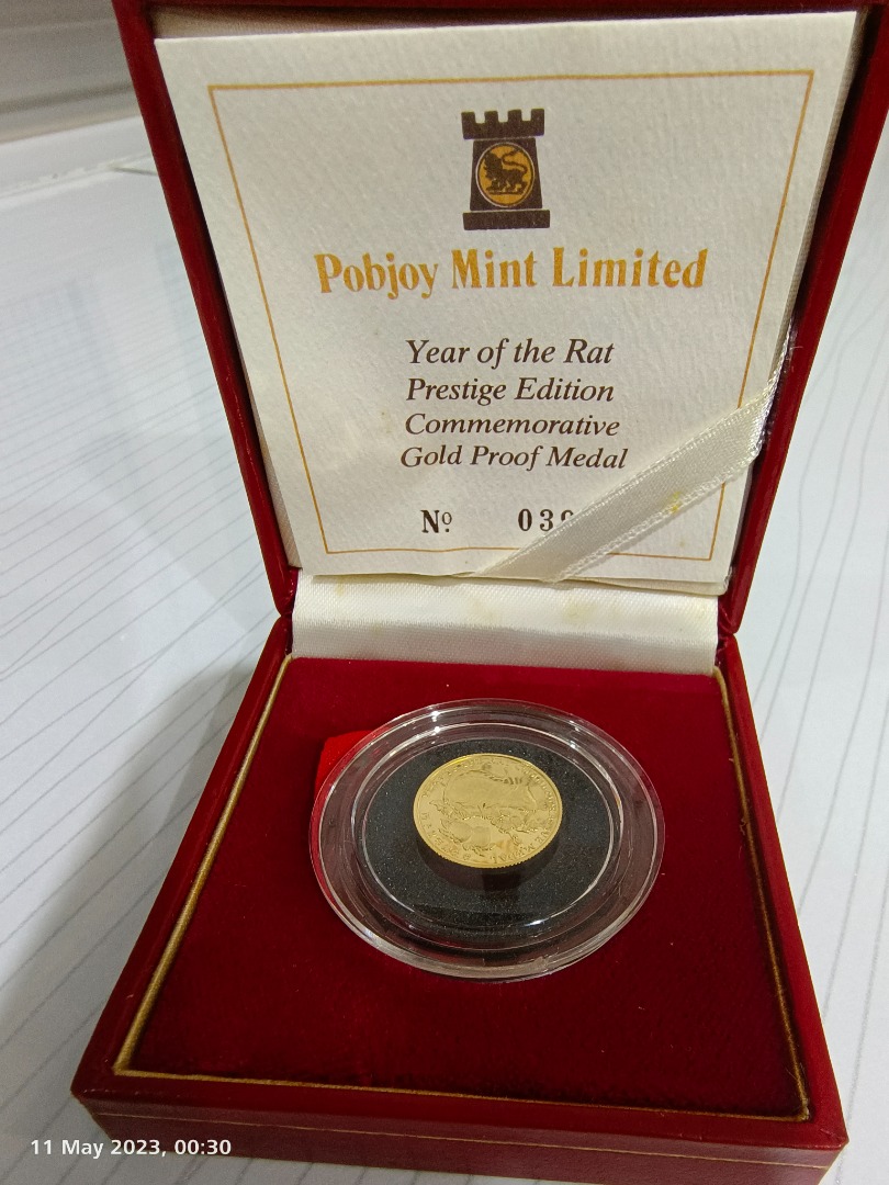 1996 Year of the Rat Commemorative 916 Gold Medal (by Pobjoy Mint ...
