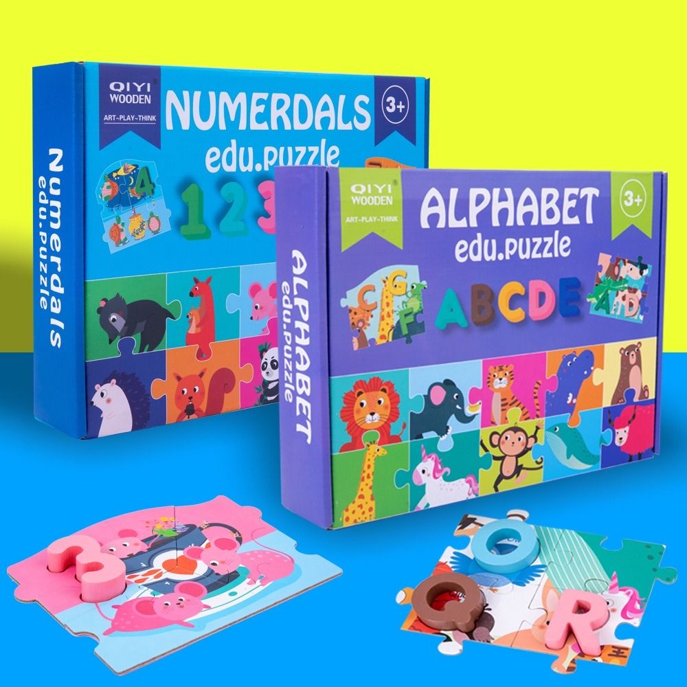 Alphabets and numeral educational puzzle with wooden numbers, Hobbies ...