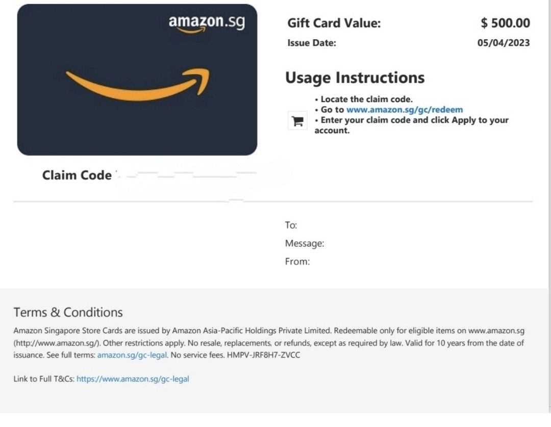 Amazon gift card $500, Tickets & Vouchers, Vouchers on Carousell
