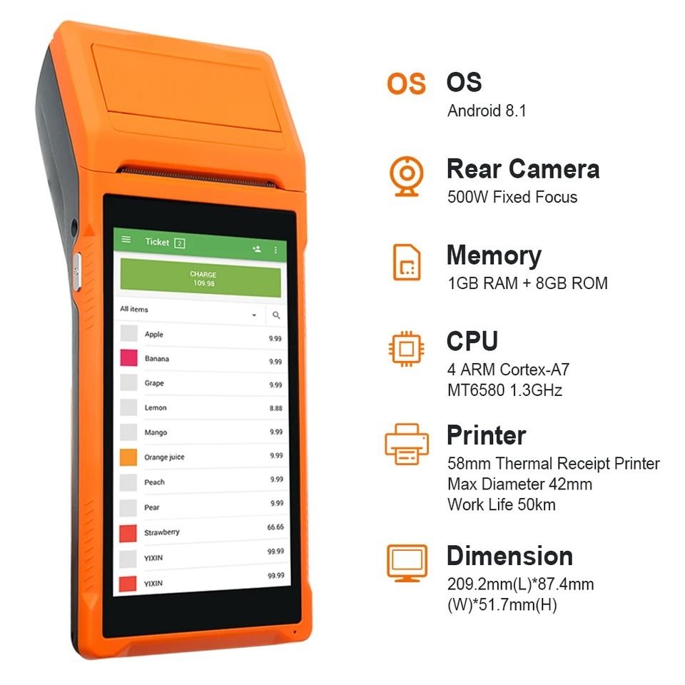 Android 8 1 Handheld Android Pos Pda Terminal With Thermal Receipt Bill