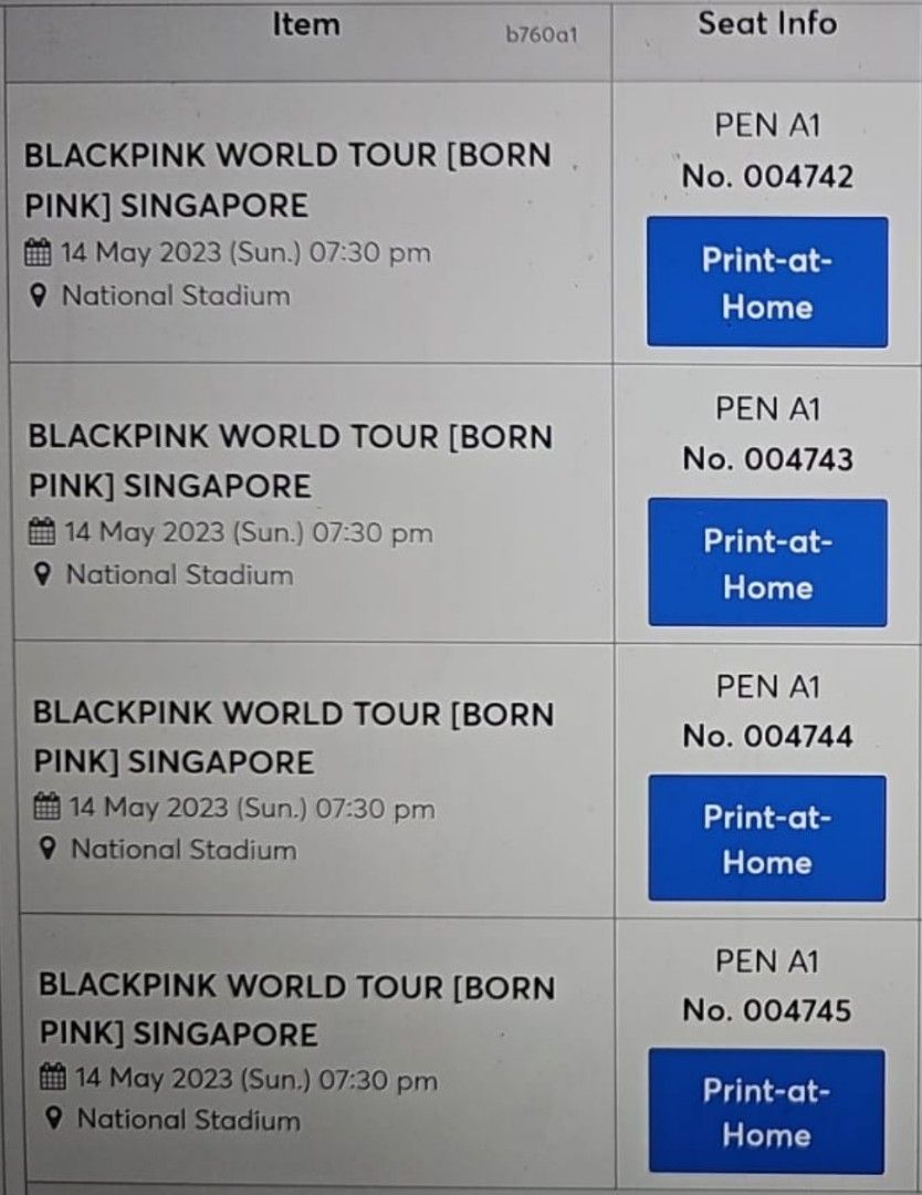 Blackpink - Born Pink World Tour Singapore 14 May at 730pm x 4 tickets ...