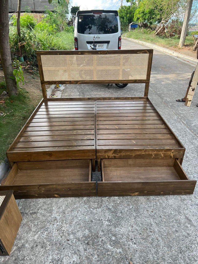 Customize Design Wooden Solihiya king size bed frame on Carousell