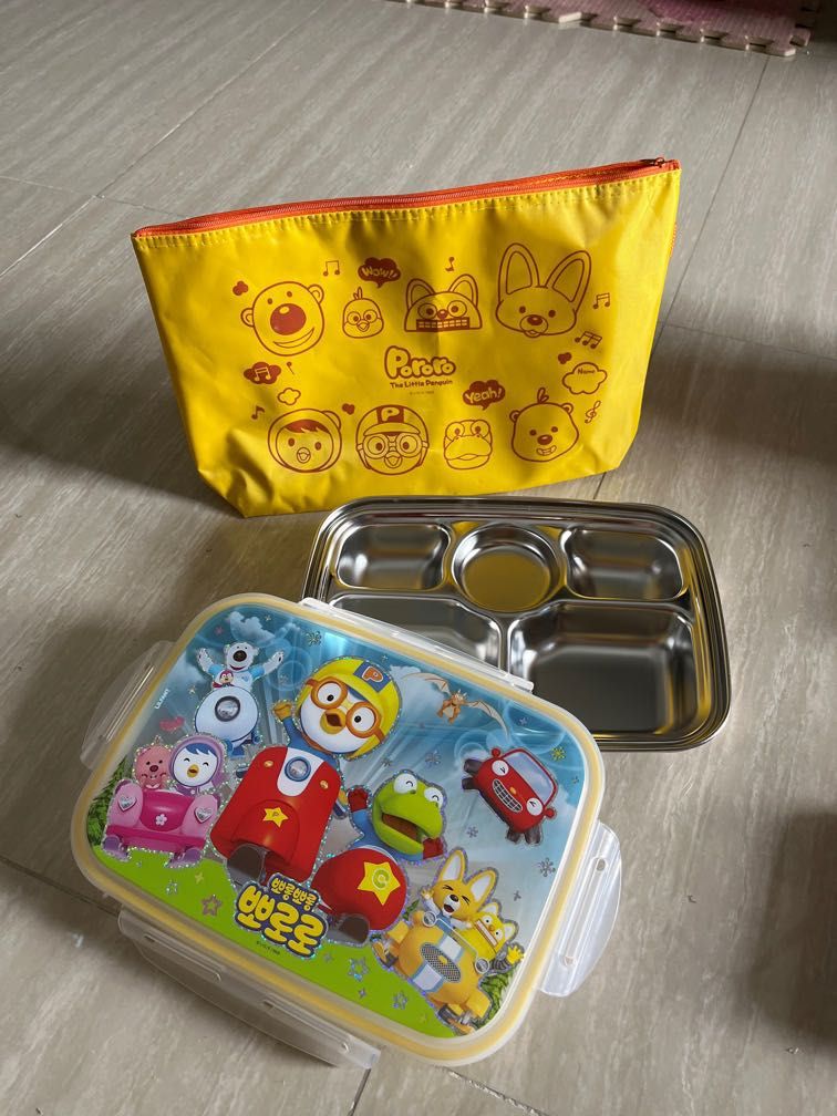 Korea Pororo Stainless steel dinner plate lunch box baby food container ...