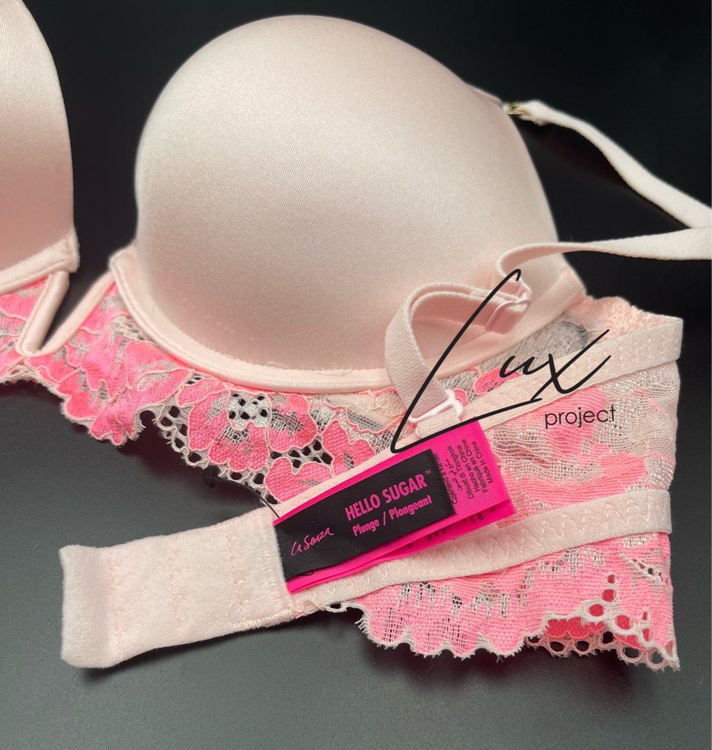 La Senza Light Pink V Shape Satin Lace Push Up Hello Sugar Bra, Women's ...