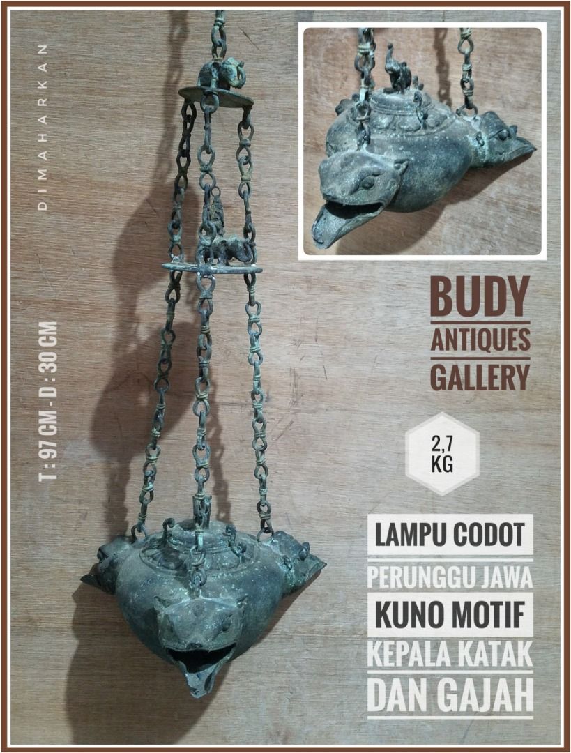 Lampu Codot Perunggu Jawa Kuno Motif Kepala Kodok Dan Gajah, Antik ...