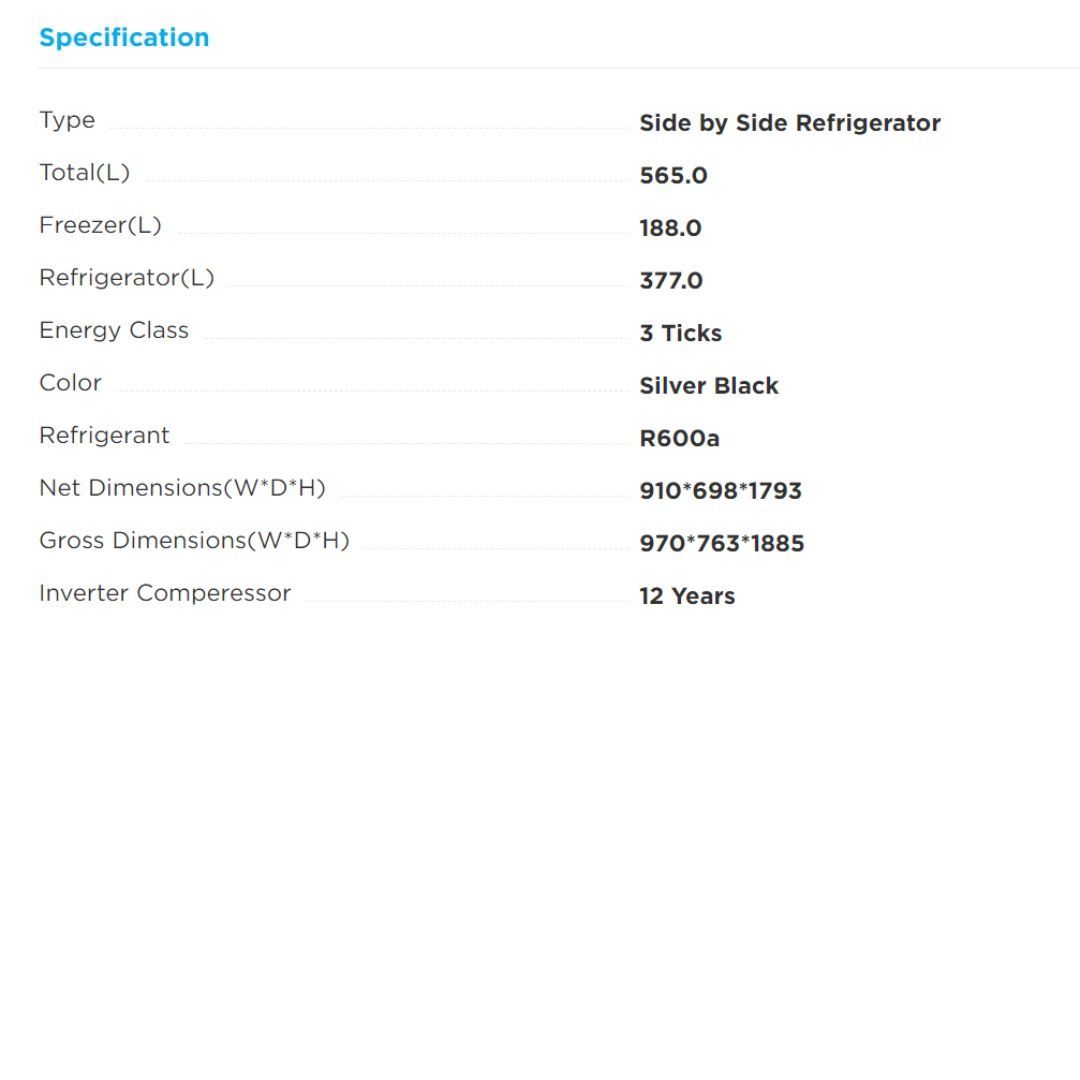 MIDEA MDRS791MYC45SG 565L BLACK SIDE BY SIDE INVERTER REFRIGERATOR, TV ...