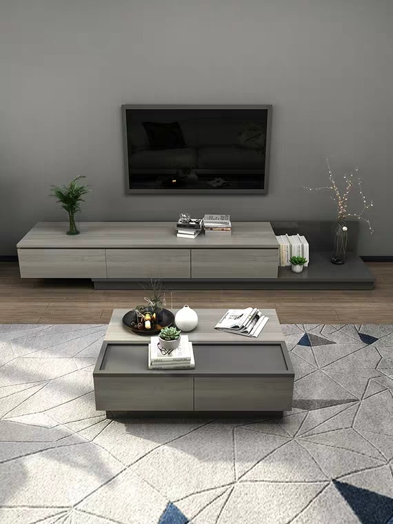 MIDORI Ash Grey Platform TV Console, Furniture & Home Living, Furniture ...