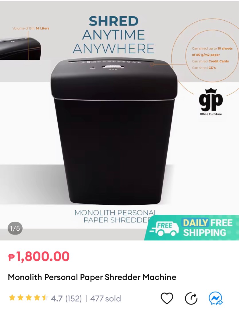 Monolith Paper Shredder, Computers & Tech, Office & Business Technology ...