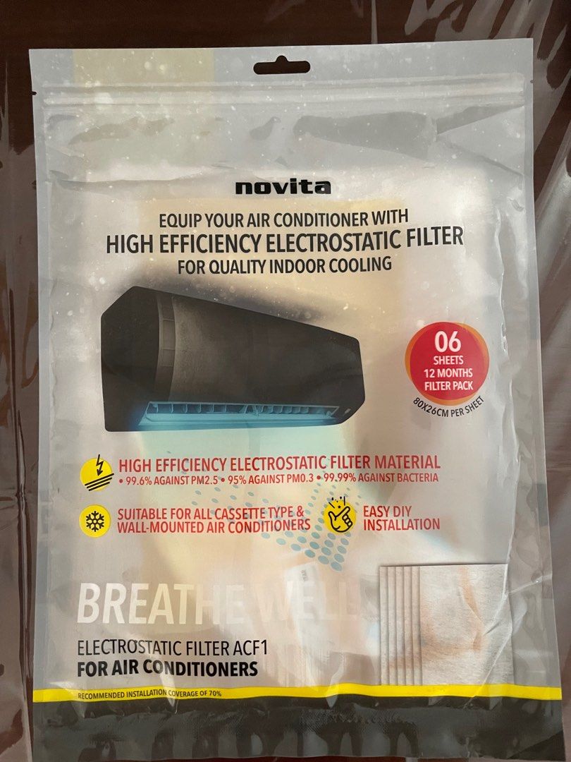 Novita electrostatic filter 6 sheets pack, TV & Home Appliances, Air ...