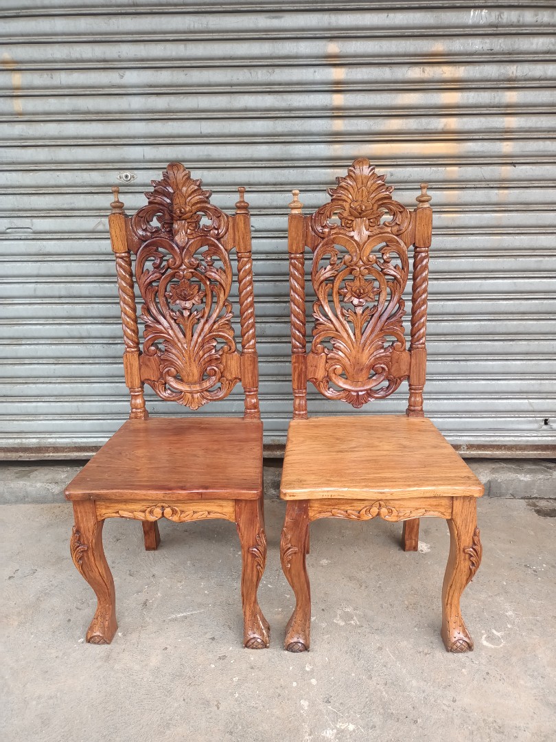 Pair of Narra Chair with intricate carvings on Carousell