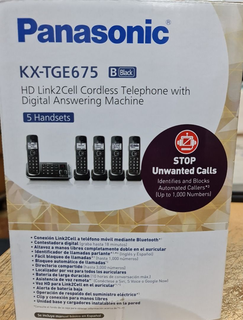 Panasonic KX-TGE675B DECT 6.0 Digital Technology Link to Cell CORDLESS ...