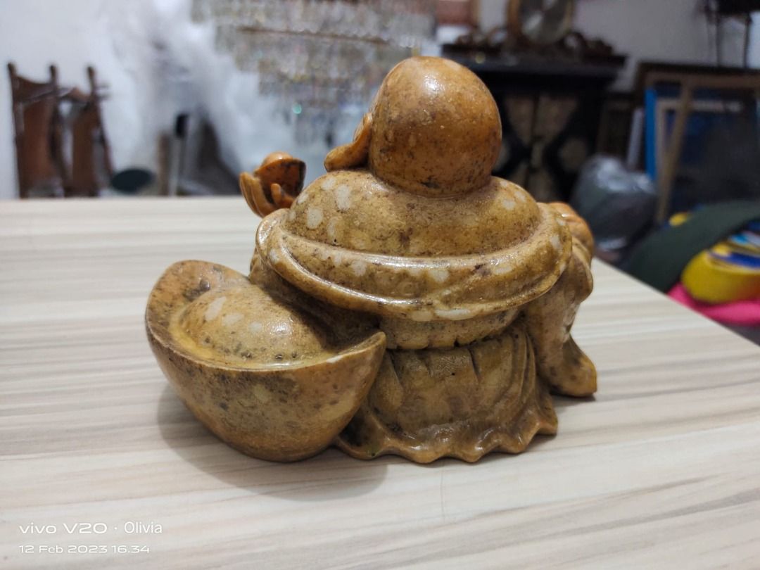 Patung Budha Julai Koin Ketawa Fiber Kuno Jadul Antik, Antik, Pajangan di Carousell