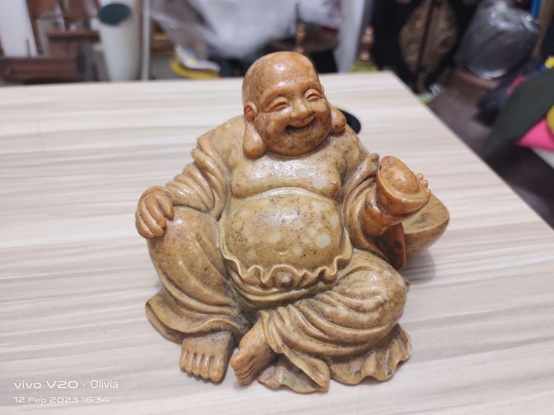 Patung Budha Julai Koin Ketawa Fiber Kuno Jadul Antik, Antik, Pajangan di Carousell