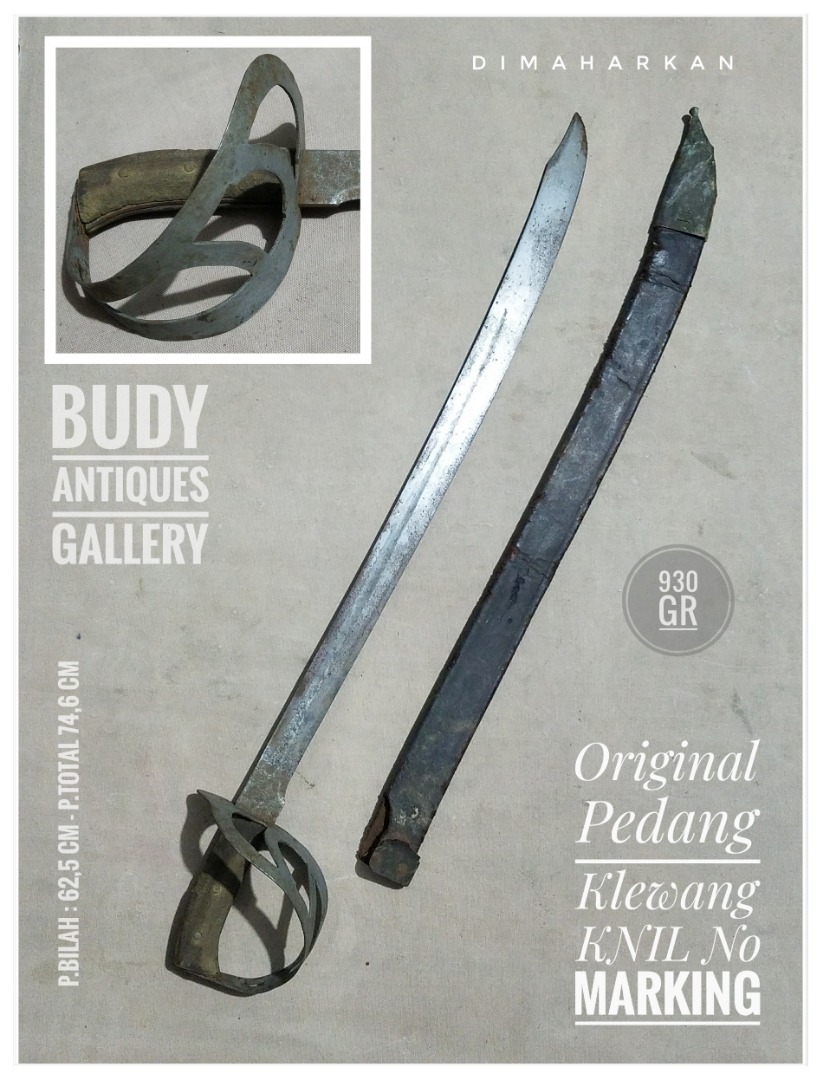 Pedang Klewang KNIL Original No Marking, Antik, Pajangan di Carousell