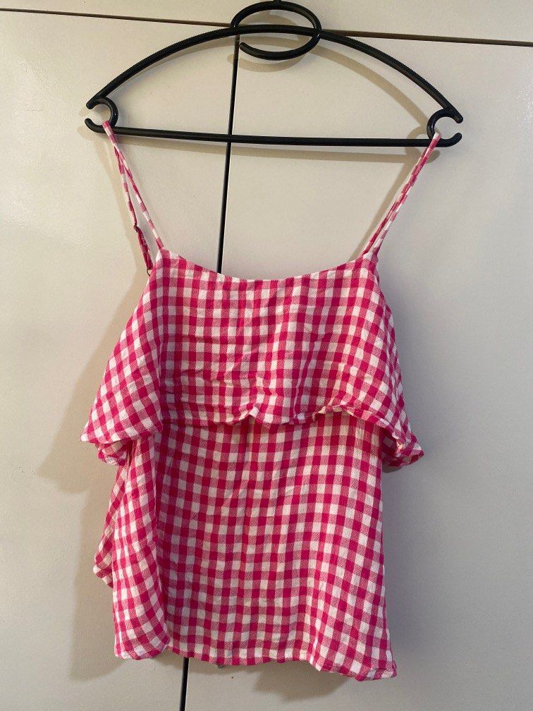 Pink and white checkered top on Carousell