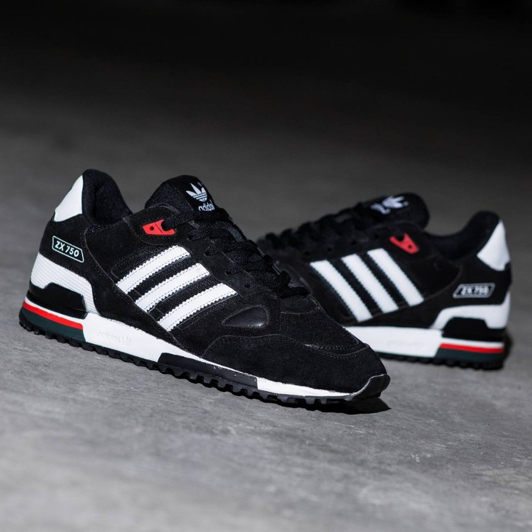 SEPATU ADIDAS ZX 750 BLACK WHITE RED ORIGINAL 100%, Fesyen Pria, Sepatu ...