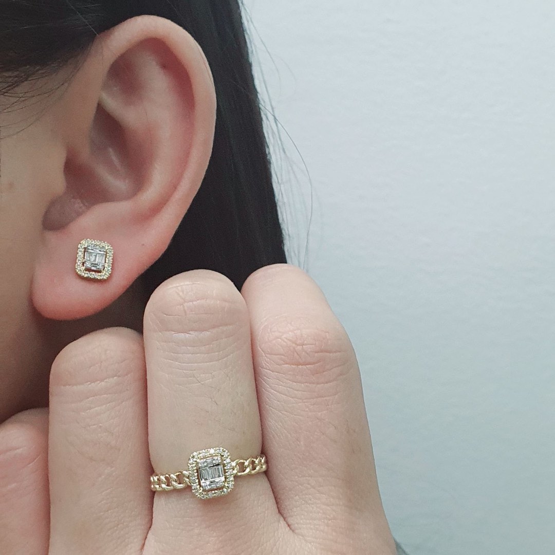 Square Diamond Set in Hongkong Setting, Women's Fashion, Jewelry ...