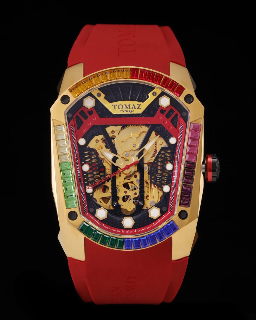 TOMAZ - GT Skeleton TW028-D24 (Gold) with Rainbow Swarovski (Red Rubber ...
