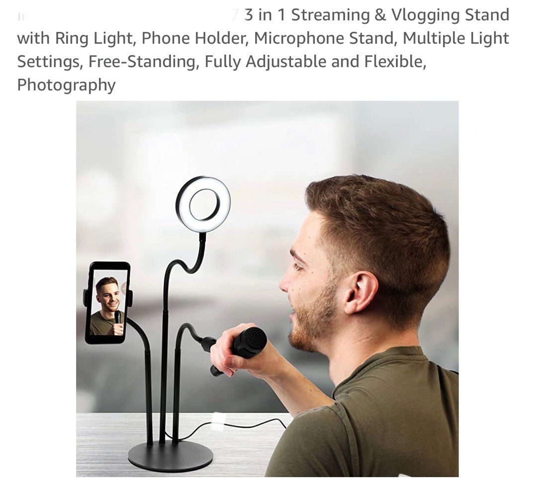 3 in 1 Phone Stand with ringlight and microphone holder on Carousell