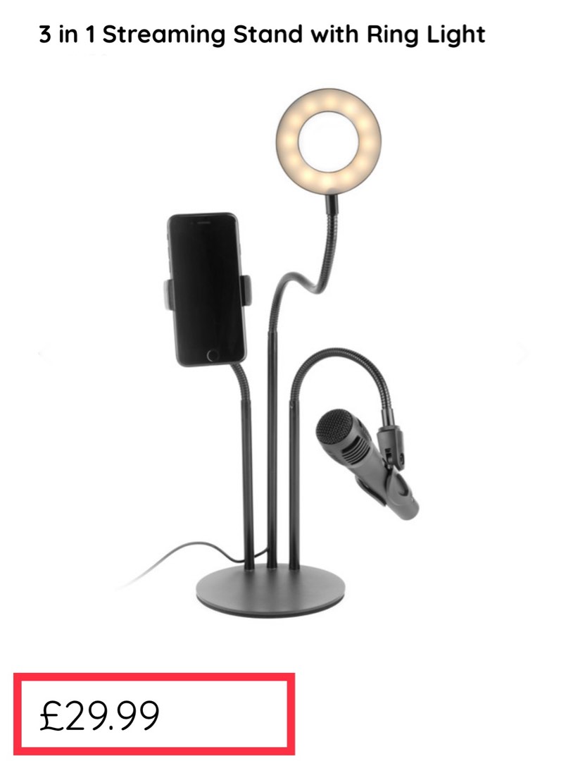 3 in 1 Phone Stand with ringlight and microphone holder on Carousell