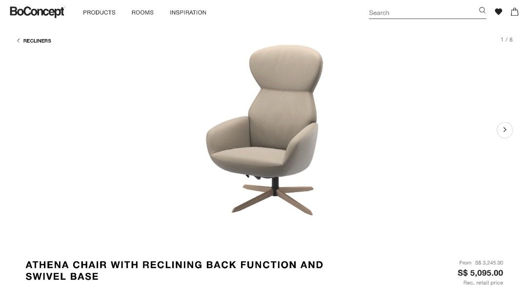 BoConcept Athena Reclining Chair, Furniture & Home Living, Furniture ...