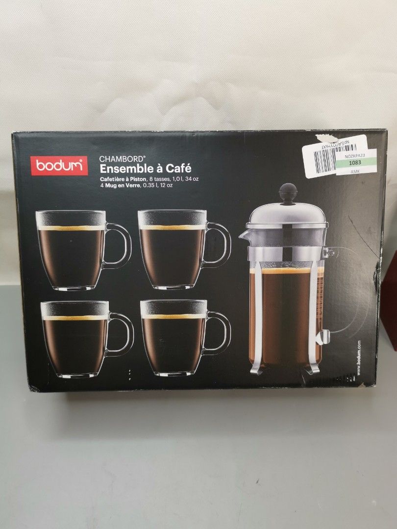 BODUM CHAMBORD COFFEE MAKER W 4 MUGS, Furniture & Home Living ...