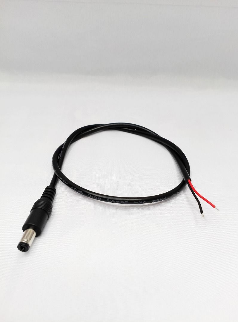 DC MALE 12V 3A 5.5x2.1mm PIGTAIL BLACK, POWER CABLE EXTENSION COOPER ...
