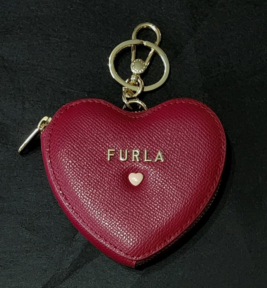 (INSTOCK) Furla Classic Red Heart Coin Purse Bag Charm, Luxury, Bags ...
