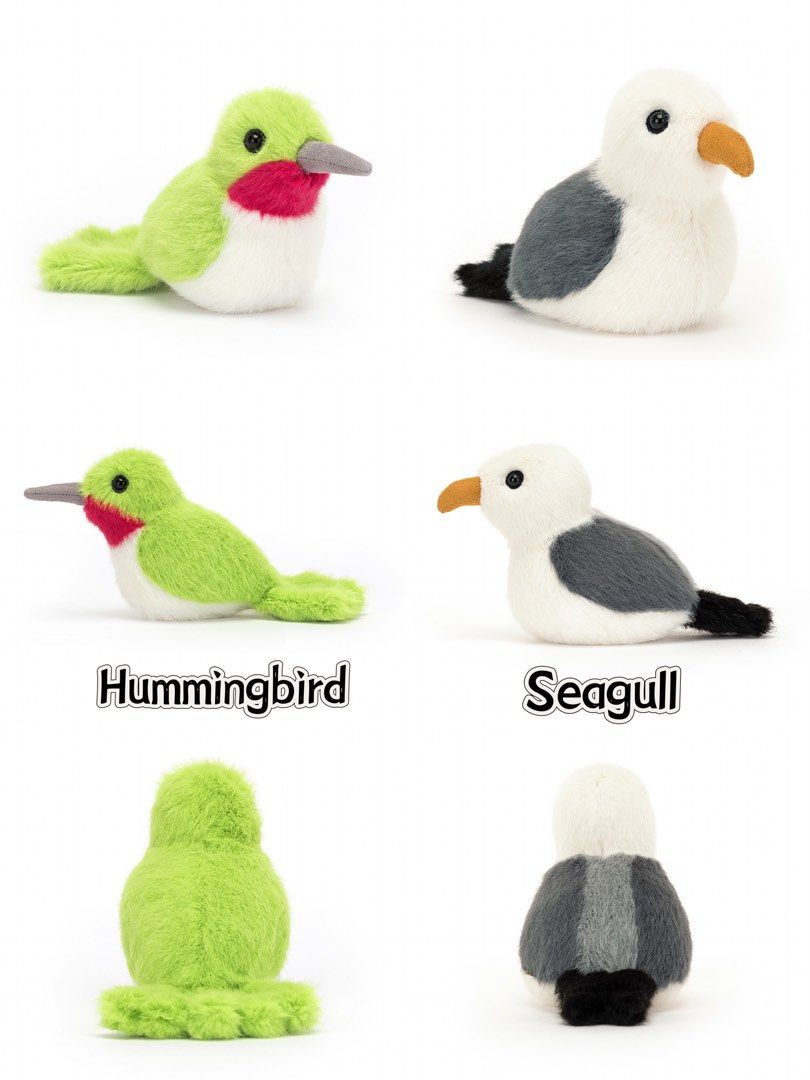 Jellycat Birdling Hummingbird, Seagull, Woodpecker, Pigeon, Blue Jay ...