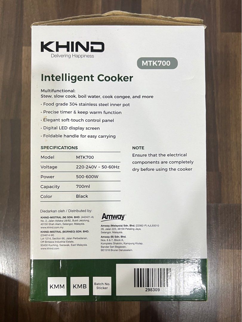 Khind 0.7L Intelligent Cooker MTK700, TV & Home Appliances, Kitchen ...