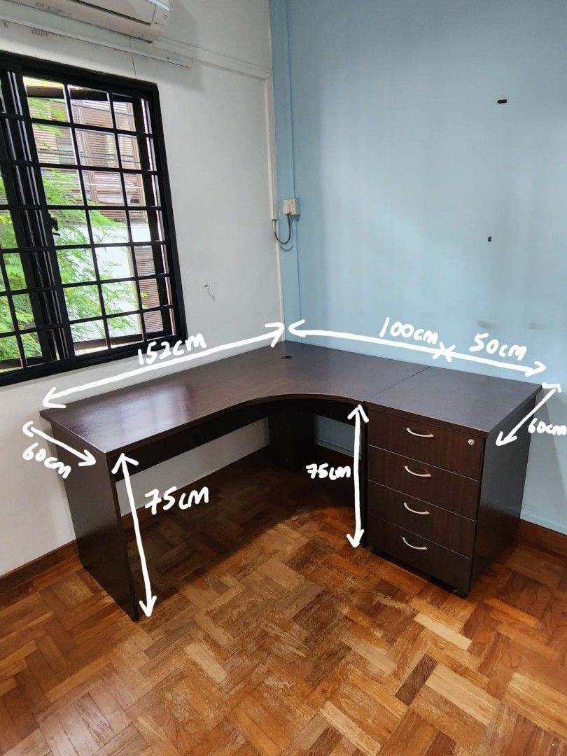 L-shaped Study Table with Chest of Drawers Moving Out Sales ...