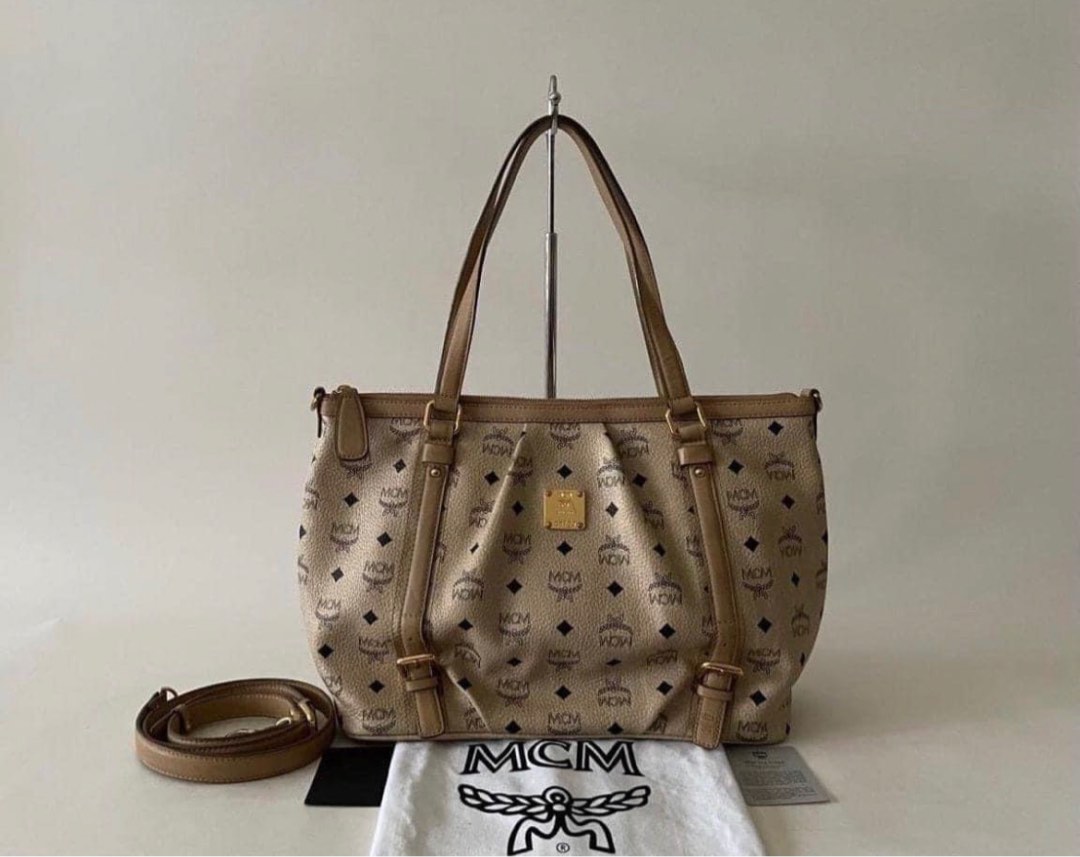 MCM Beige Visetos 2 Way Tote Bag, Luxury, Bags & Wallets on Carousell