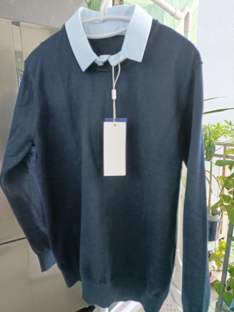 Men's Sweater, fake 2-piece collar shirt pullover, Men's Fashion, Tops ...