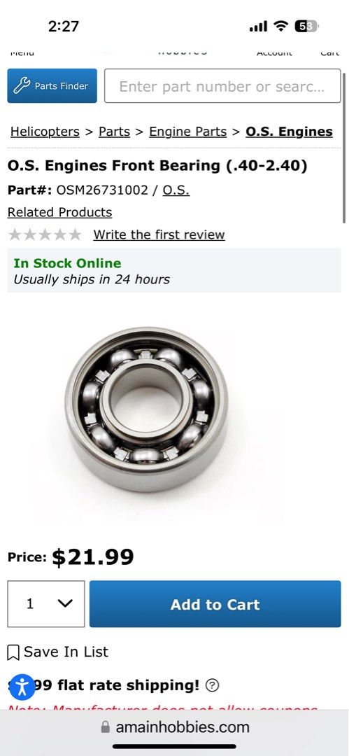 OS Engine Heli Nitro Engine Bearing 26731002, Hobbies & Toys, Toys ...