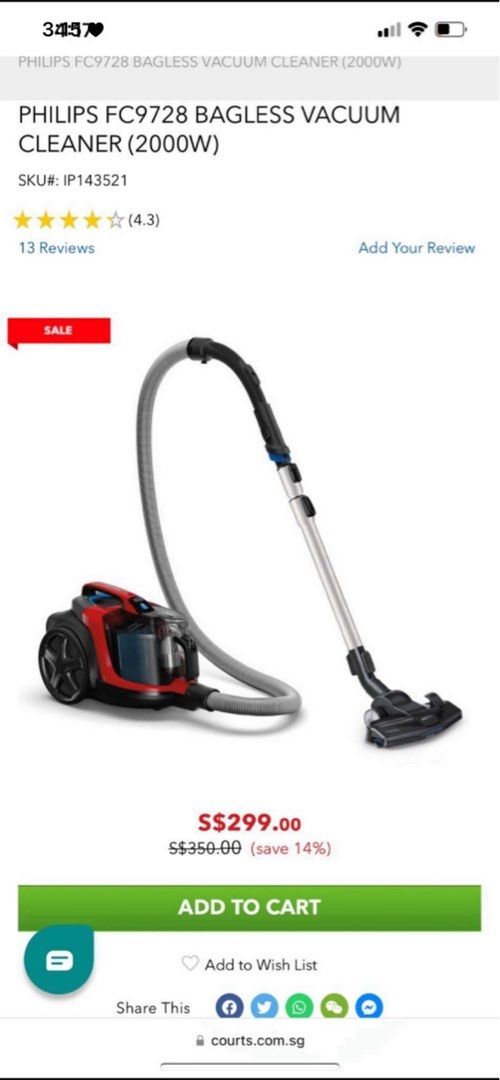 PHILIPS FC9728 BAGLESS VACUUM CLEANER (2000W), TV & Home Appliances ...