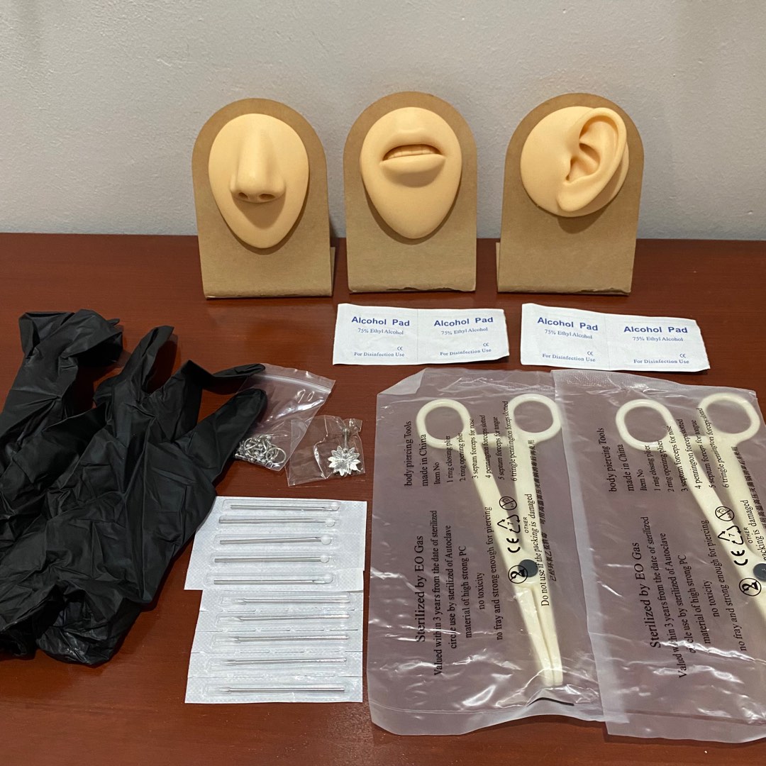 Practice Body Piercing Tool Kit + Silicon Nose, Mouth, Ears on Carousell