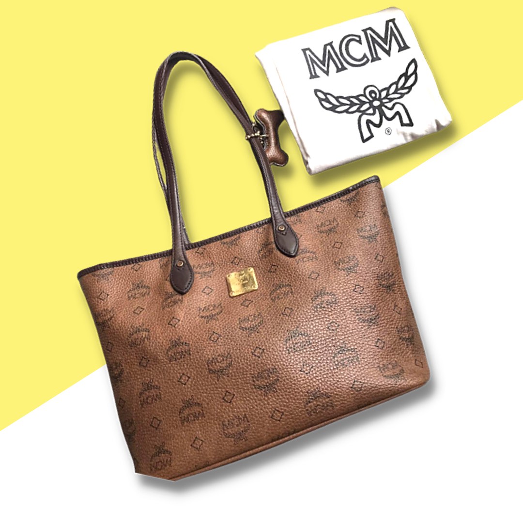 Rare!! MCM Visetos Dog bone Tote in PM small size, Women's Fashion ...