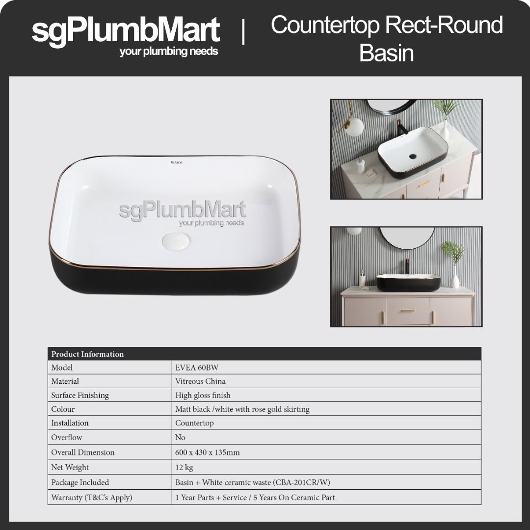 Rubine x sgPlumbMart EVEA 60 Countertop Ceramic Basin 600x430x135mm ...