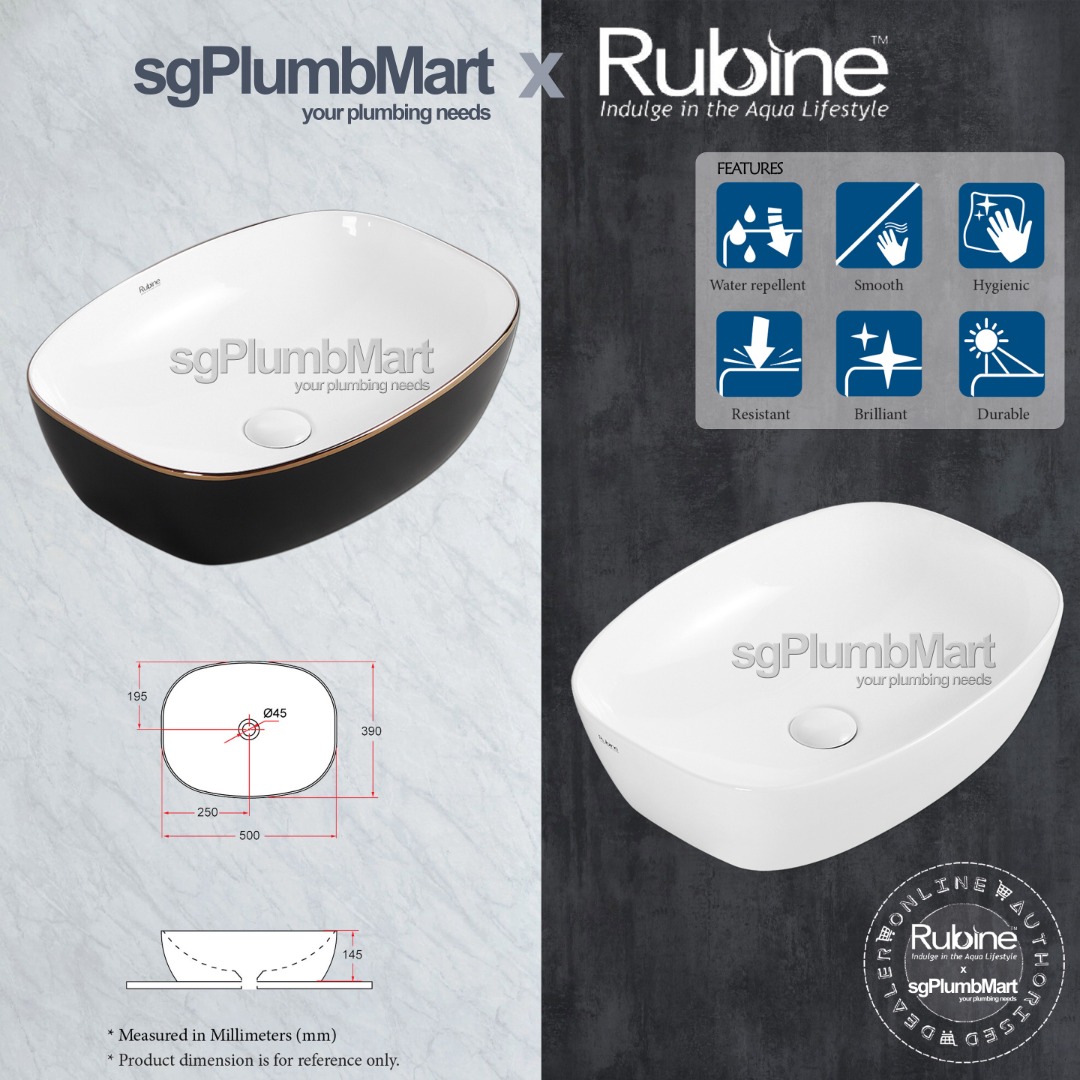 Rubine x sgPlumbMart QTRO 50 Countertop Ceramic Basin 500x390x145mm ...