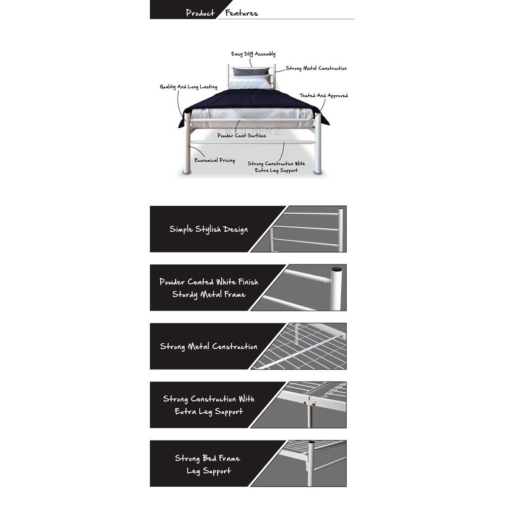 (Self-assembly) 3V Powder Coat Metal Bed Frame - SINGLE SIZE, Furniture ...