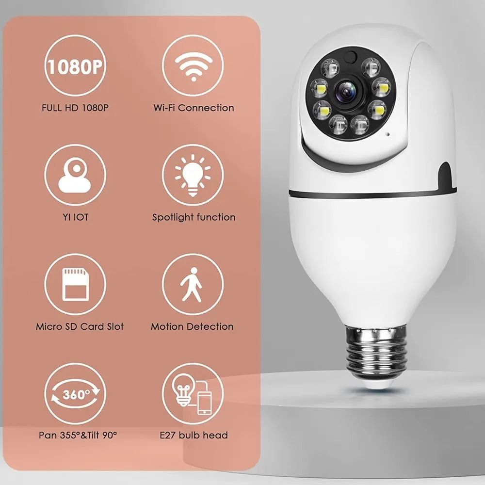 Smart WiFi Bulb Camera 1080 Indoor CCTV Camera Full HD with Microphone and Loudspeaker ...