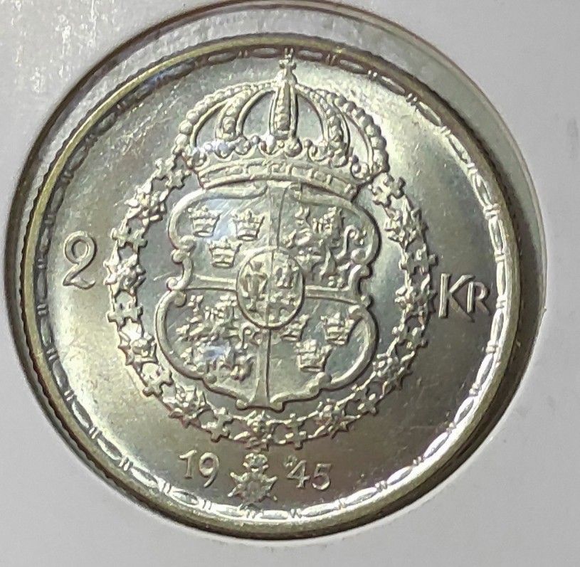 Sweden silver wwii 1945 2 kronor old coin 40s swedish money krona ...