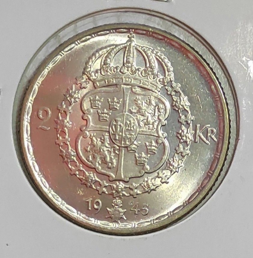 Sweden silver wwii 1945 2 kronor old coin 40s swedish money krona ...