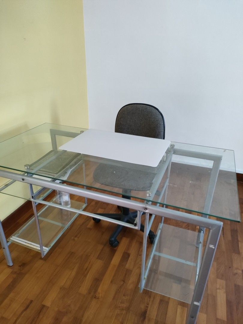 Tempered glass writing table, Furniture & Home Living, Furniture ...