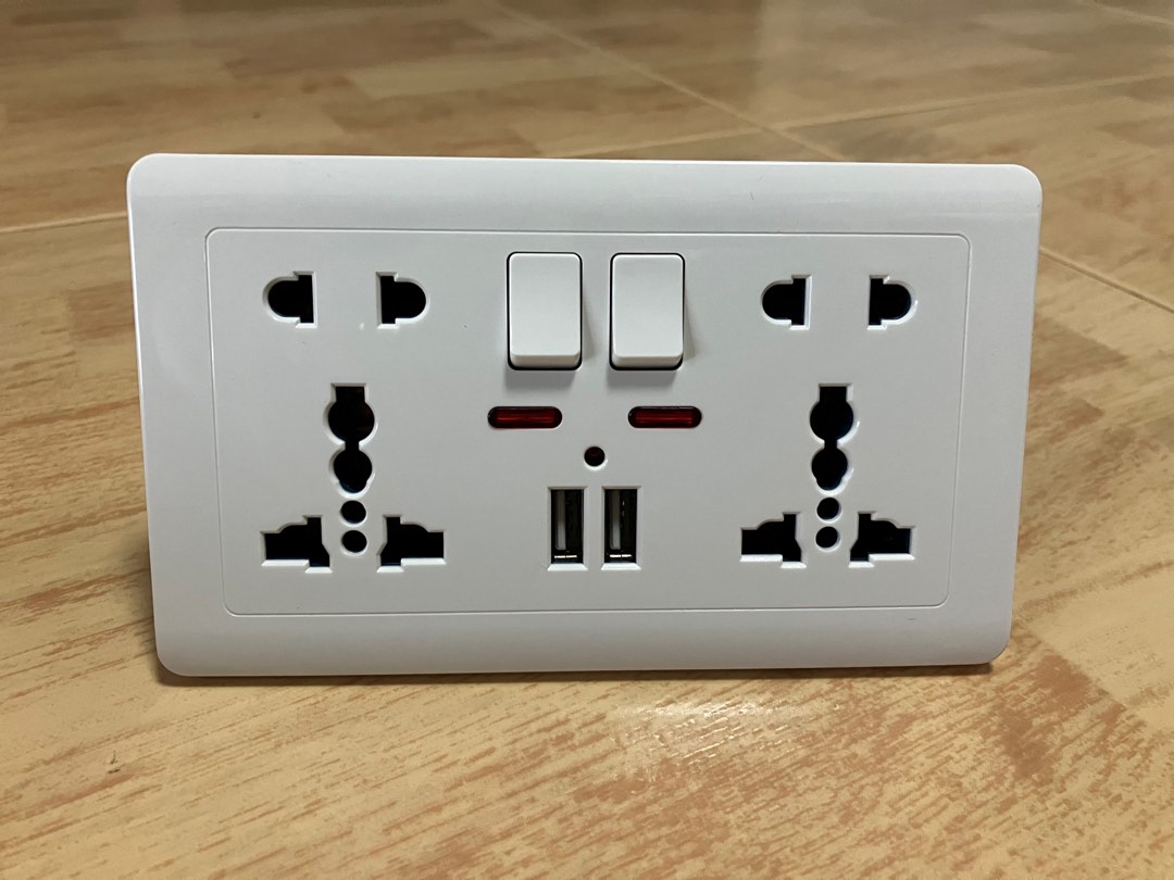 Universal wall plug 2 gang with USB sockets, TV & Home Appliances ...