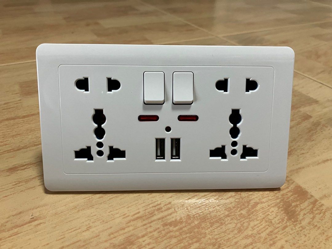 Universal wall plug 2 gang with USB sockets, TV & Home Appliances ...